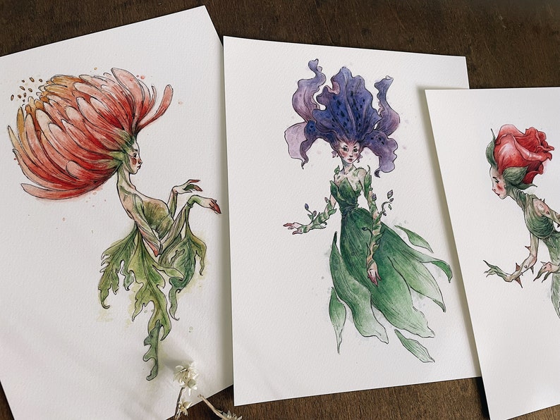 Set of 3 Flower Fae Art Prints Fairy Art Illustration - Etsy