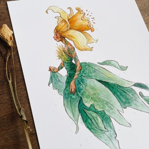 Daffodil Flower Fae Art Print | Fairy Art | Illustration | March Birth ...