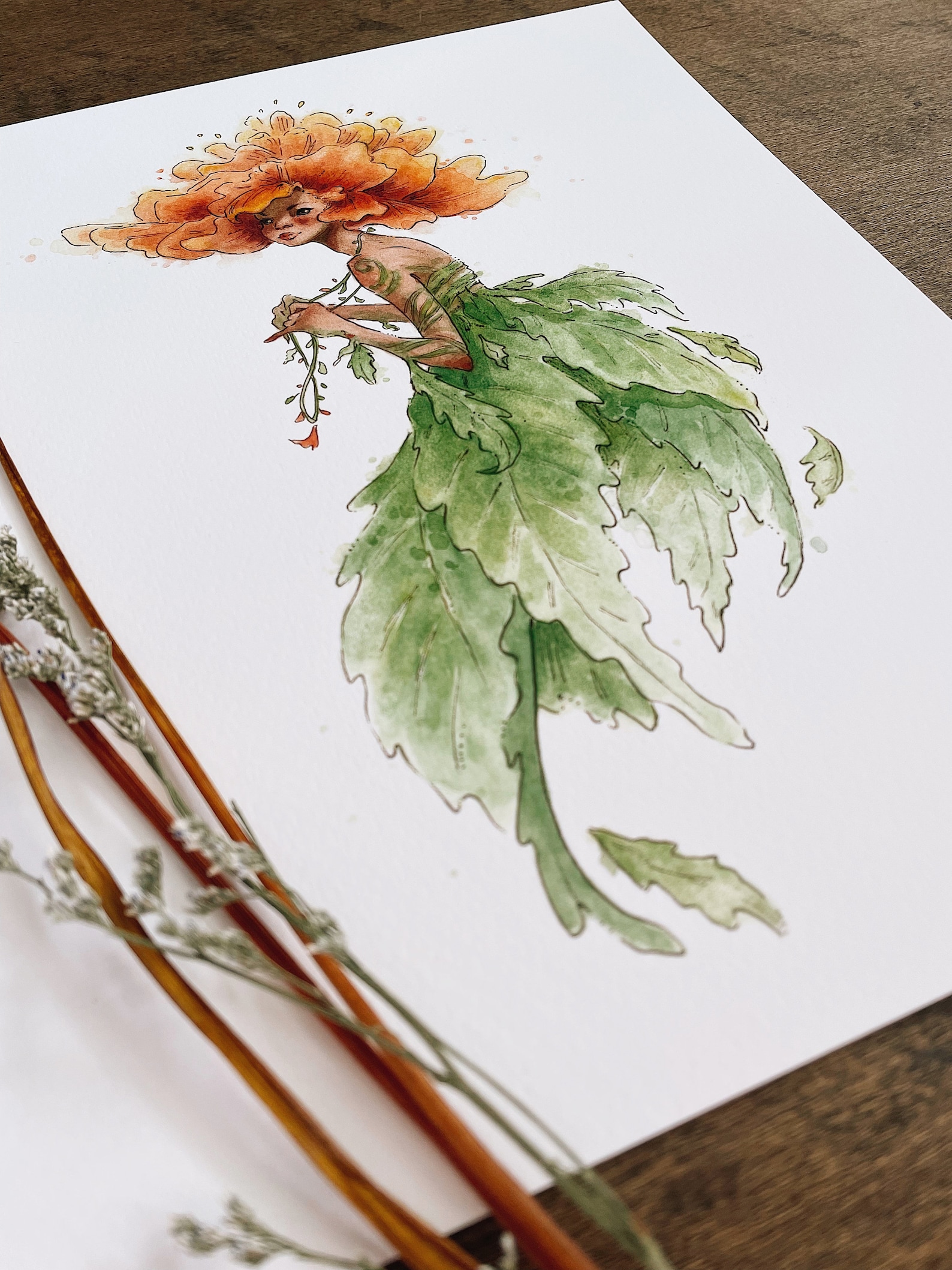 Marigold Flower Fae Art Print Fairy Art Illustration - Etsy
