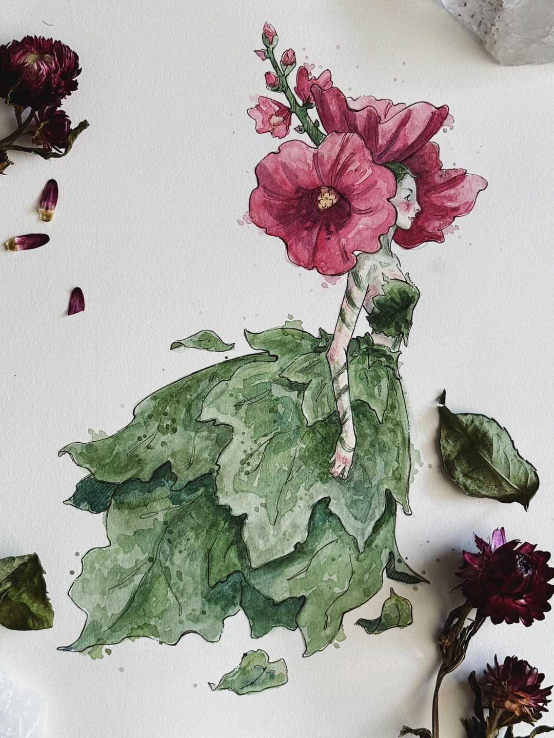 Hollyhock Flower Fae | Original Watercolor Painting | Original Art ...