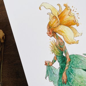 Daffodil Flower Fae Art Print | Fairy Art | Illustration | March Birth ...
