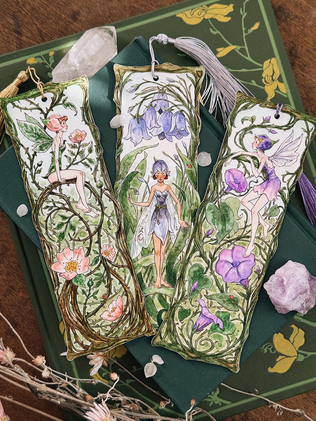 Fairy Bookmarks (double-sided) | Set of 3 | Handmade | Fairy Art ...
