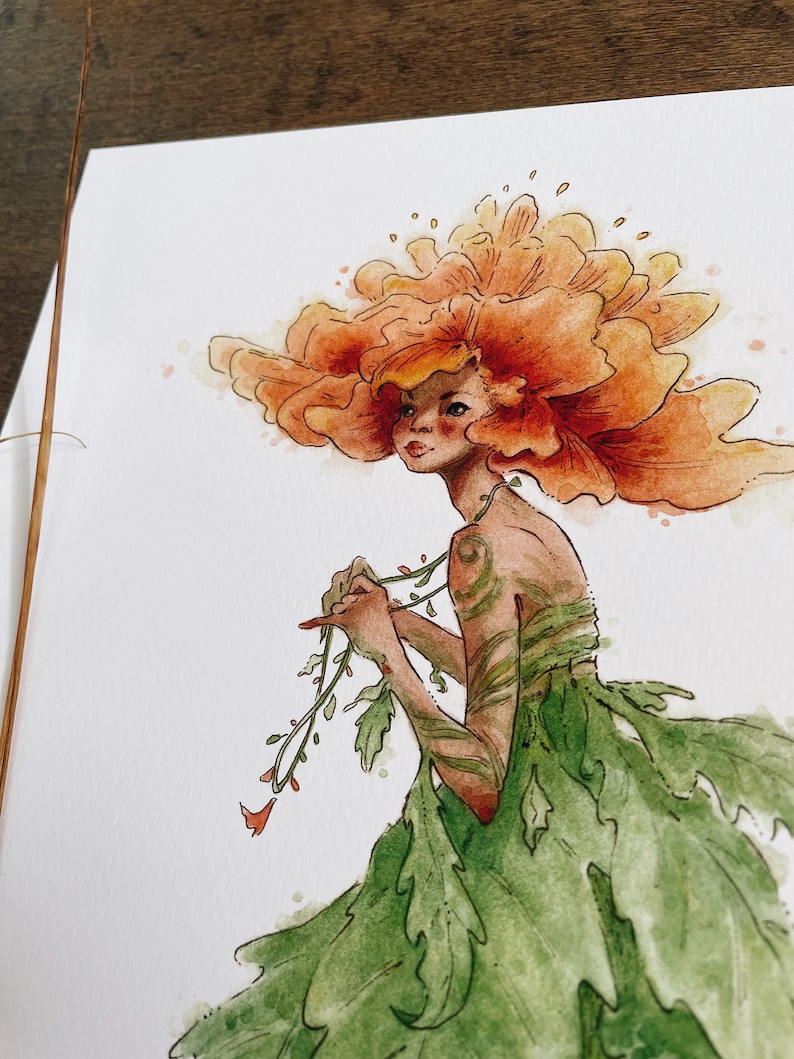 Marigold Flower Fae Art Print Fairy Art Illustration - Etsy