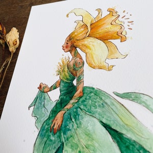 Daffodil Flower Fae Art Print | Fairy Art | Illustration | March Birth ...