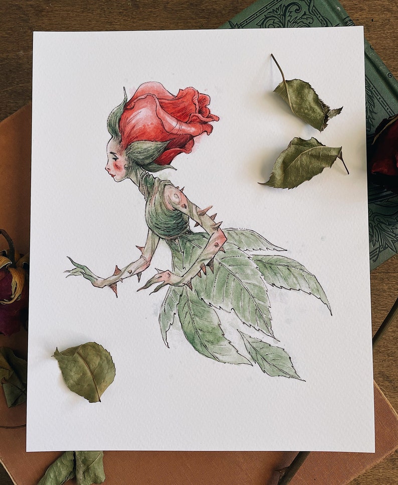 Rose Flower Fae Art Print Fairy Art Illustration - Etsy