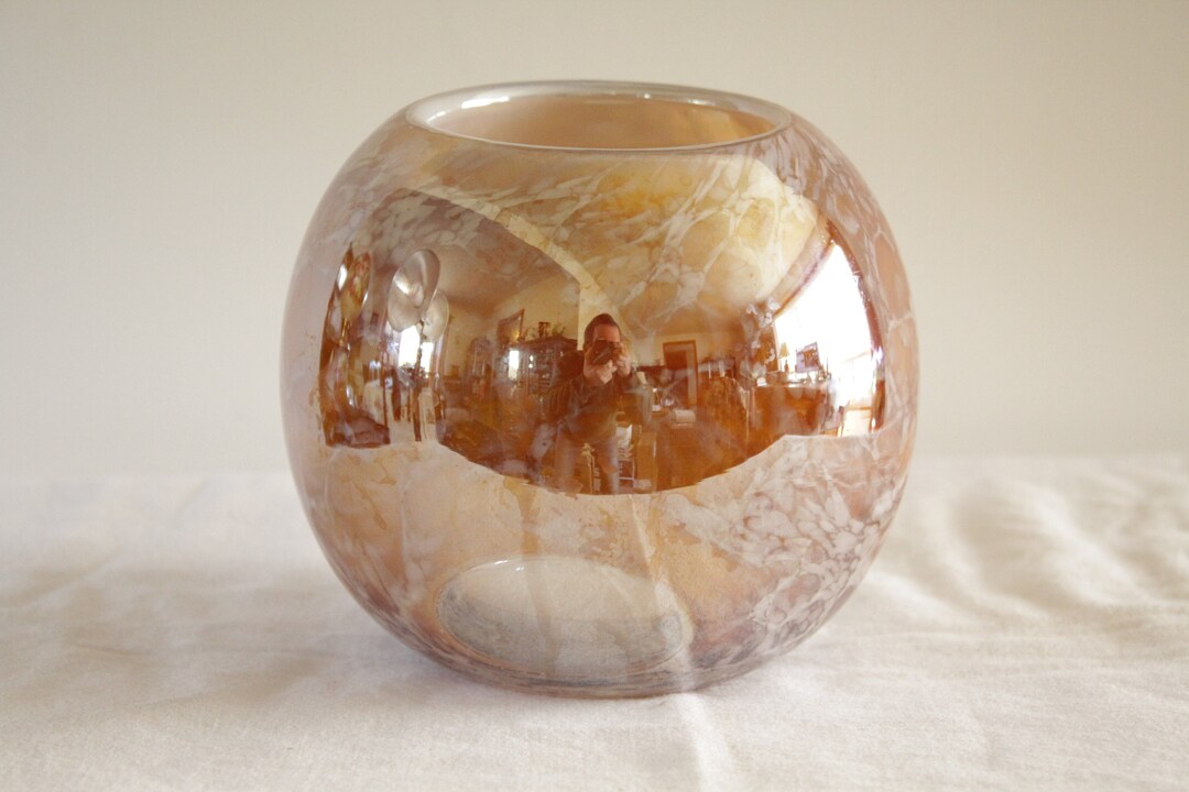 Vintage Round Bubble Window Mottled Art Glass Flower Vase - Etsy