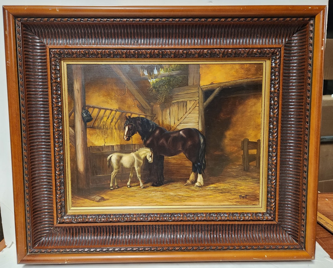 Original Mare & Foal Horse Painting Signed by Hungarian Artist - Etsy