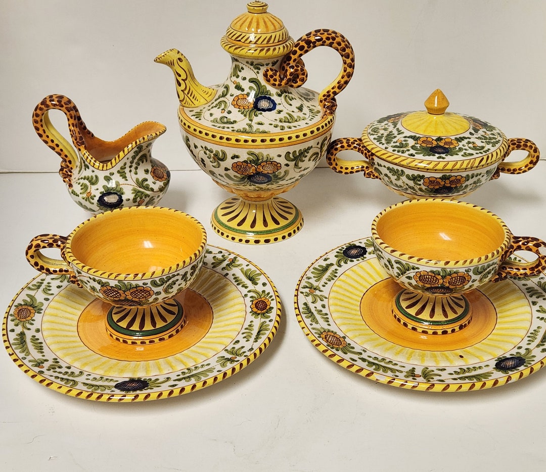 Vintage 9 Piece Yellow Italian Faience/majolica Pottery Tea Set - Etsy