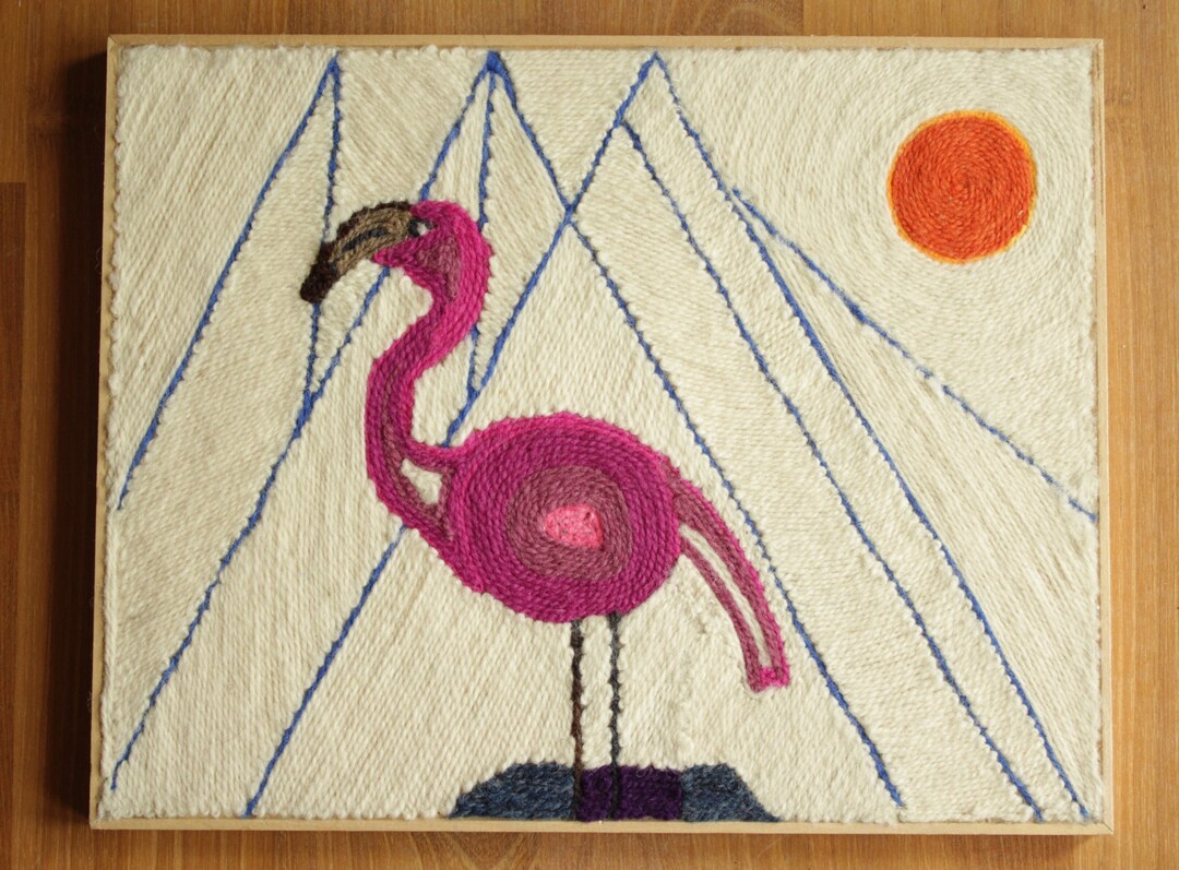 Hand-crafted "lines, Curves & A Flamingo" Yarn Painting by Len De Graaf ...