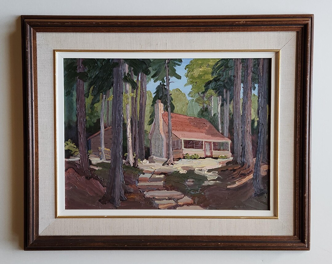 Vintage Impasto Cabin in the Woods Painting on Board - Etsy