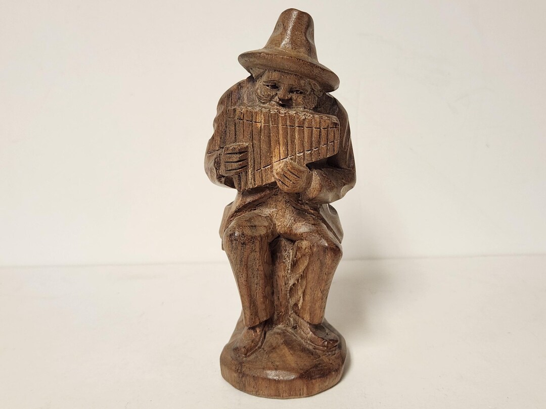 6" Tall Hand-carved Wood Sitting Man Playing Pan Flute Figurine - Etsy