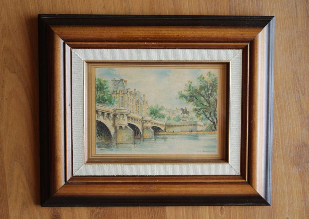 Vintage Framed Le Pont-neuf Et Le Vert-galant, Paris Painted Pen & Ink ...