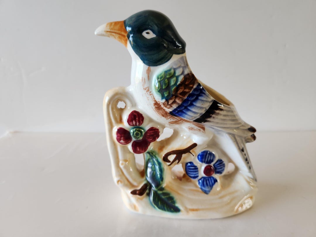 Vintage Hand Painted Porcelain Florart Bird Planter - Etsy