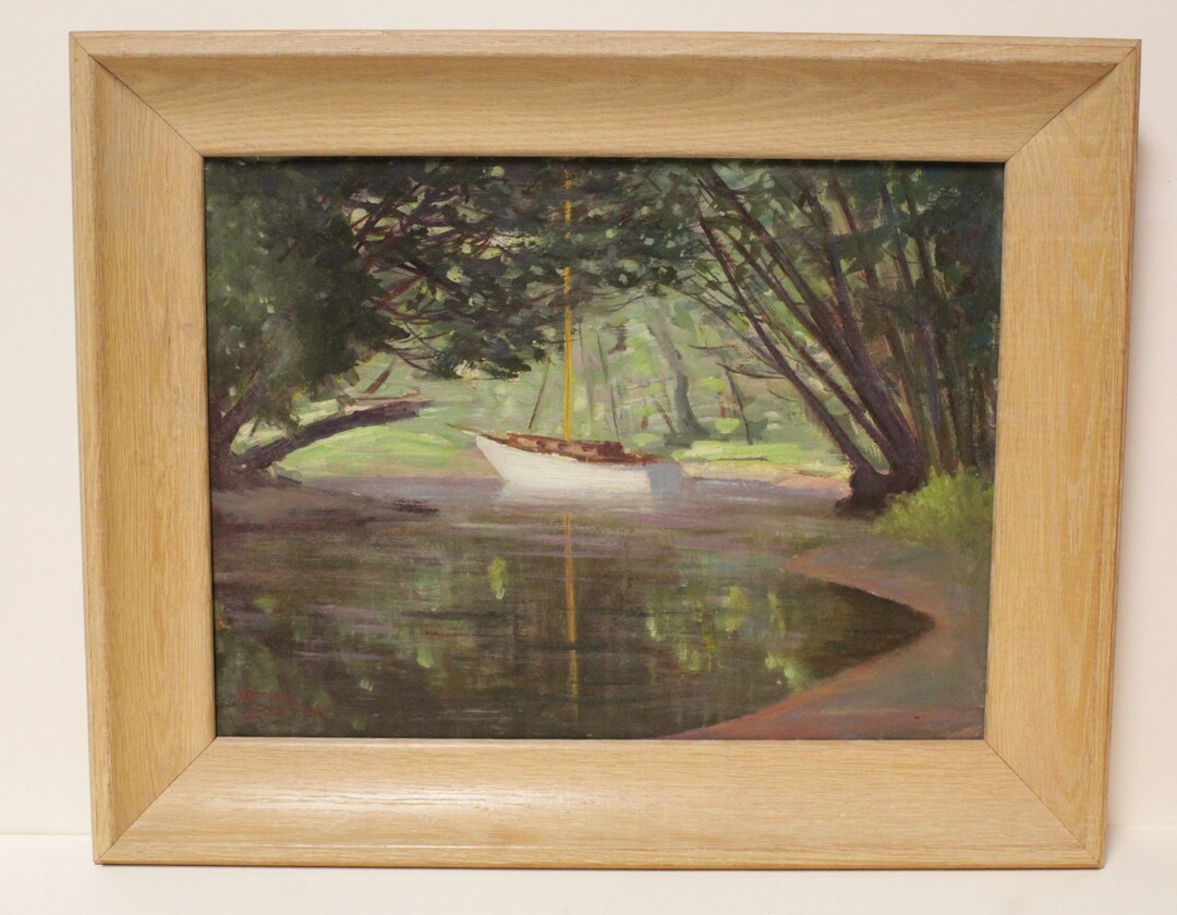 Vintage Acrylic Boat on Water Painting Signed by Listed Canadian Arthur ...