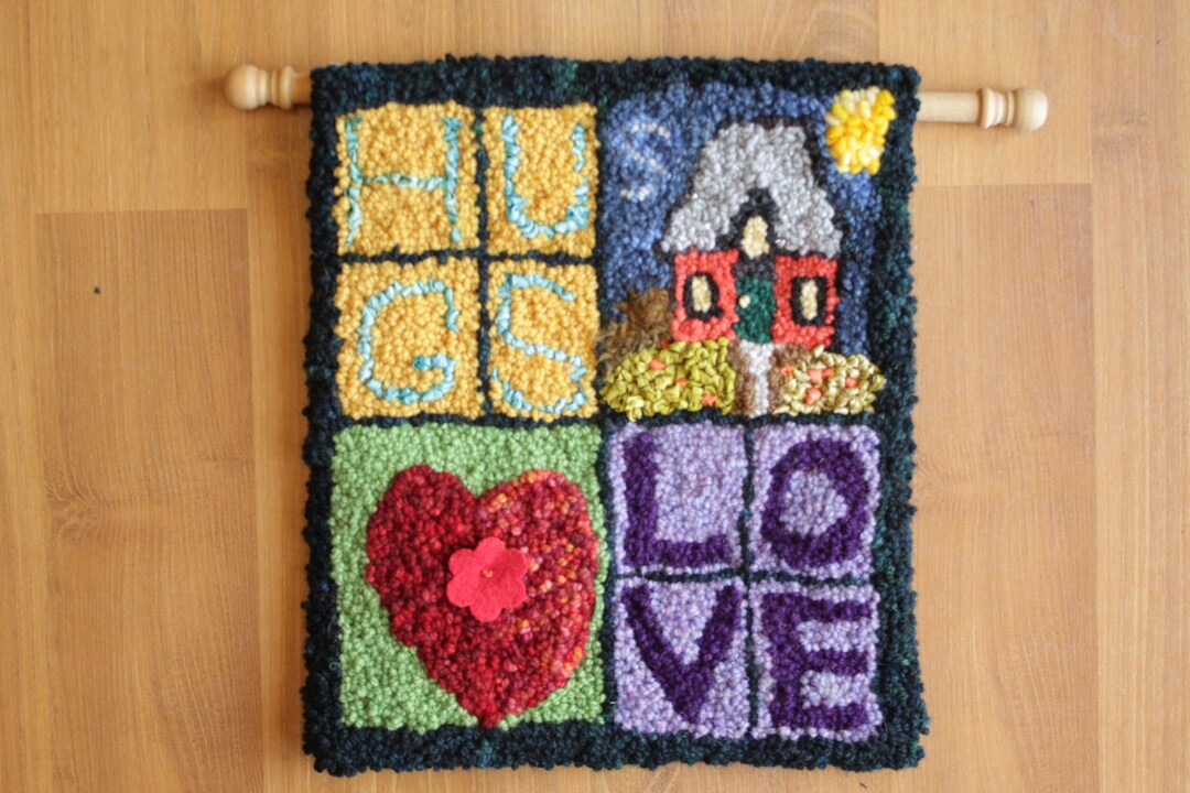 Vintage hugs & Love Latch Hooked Rug Wall Hanging 32 - Etsy