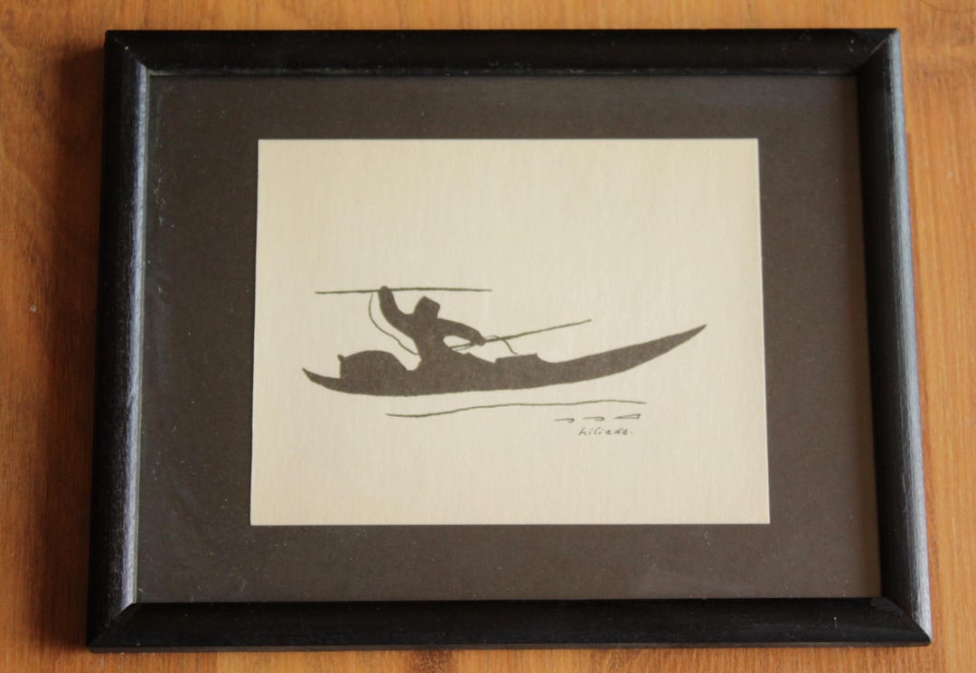 Vintage Hunter in Kayak Inuit Block Print Signed liliane in Plate - Etsy