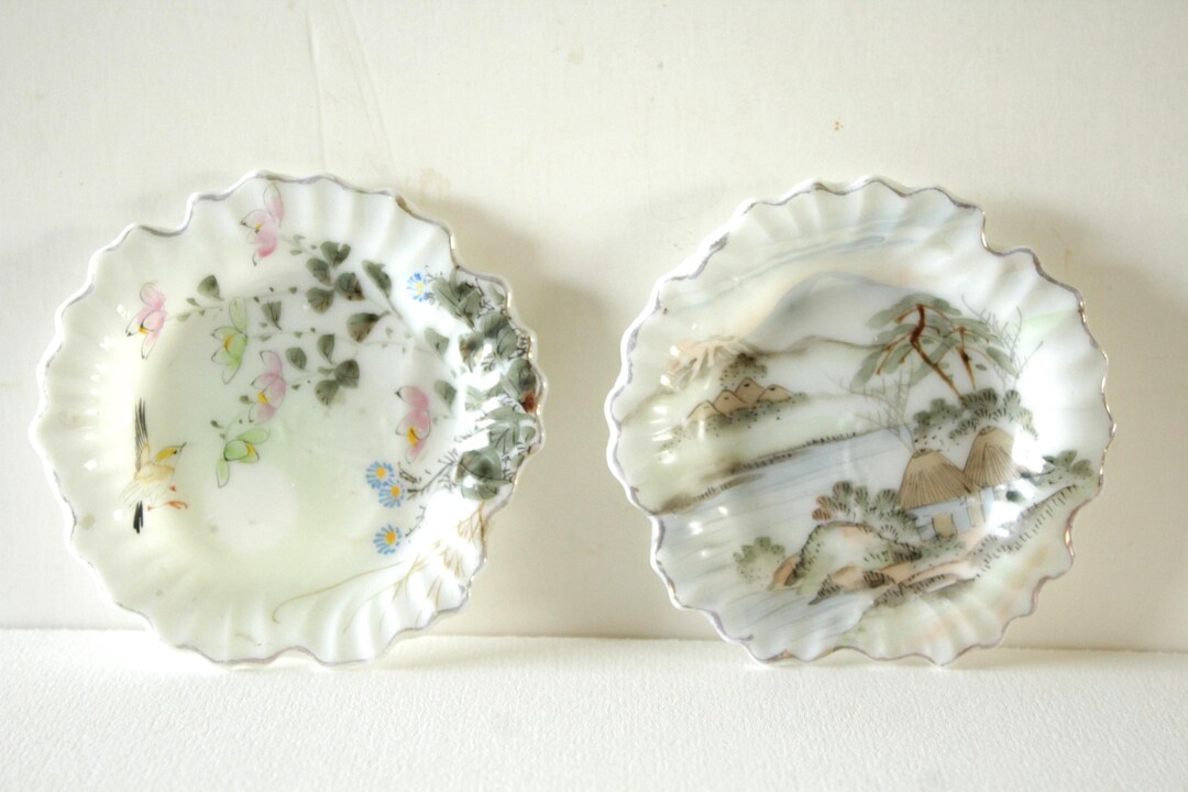 2 Antique Hand Painted Chinese Eggshell Bone China Porcelain Butter ...
