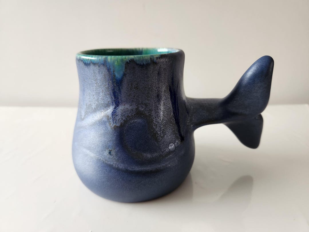 Green Blue Drip Glazed Art Pottery Whale Tail Mug Signed by Doug Wylie ...