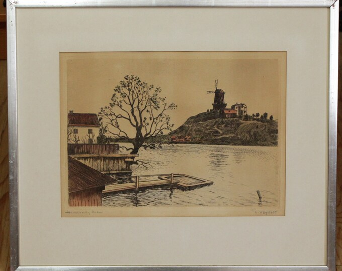 Antique Framed Etching Dutch Windmill Landscape Illegibly Signed - Etsy