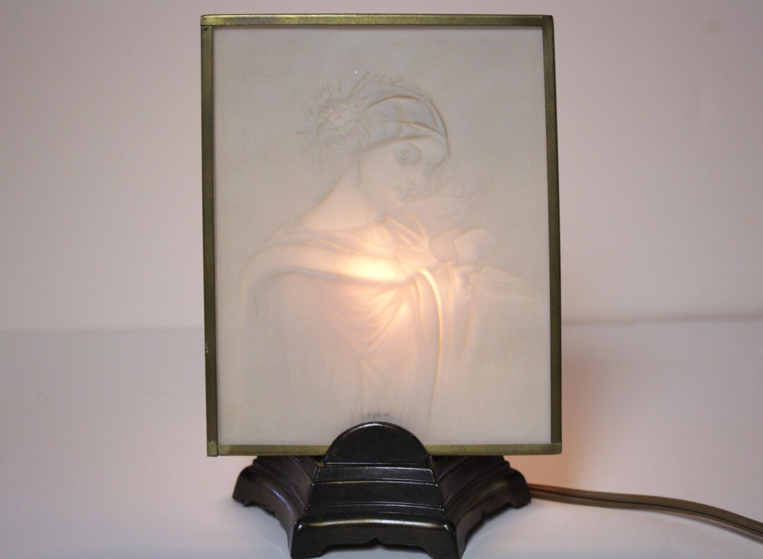 Vintage the Porcelain Garden Lithophane Victorian Lady Image Table Lamp ...