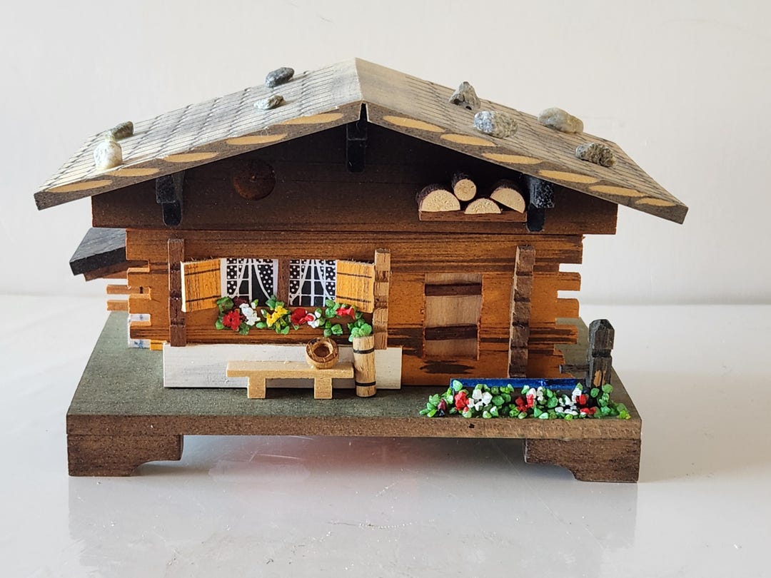 Vintage Wood Swiss Chalet Musical Jewelry Box Playing the Song ...