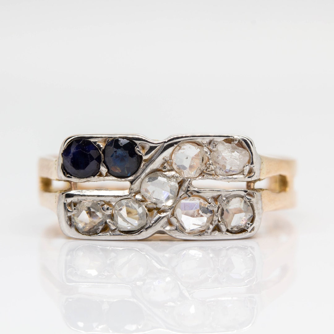 Art Deco 18K Gold Sapphire and Diamond Ring - Etsy