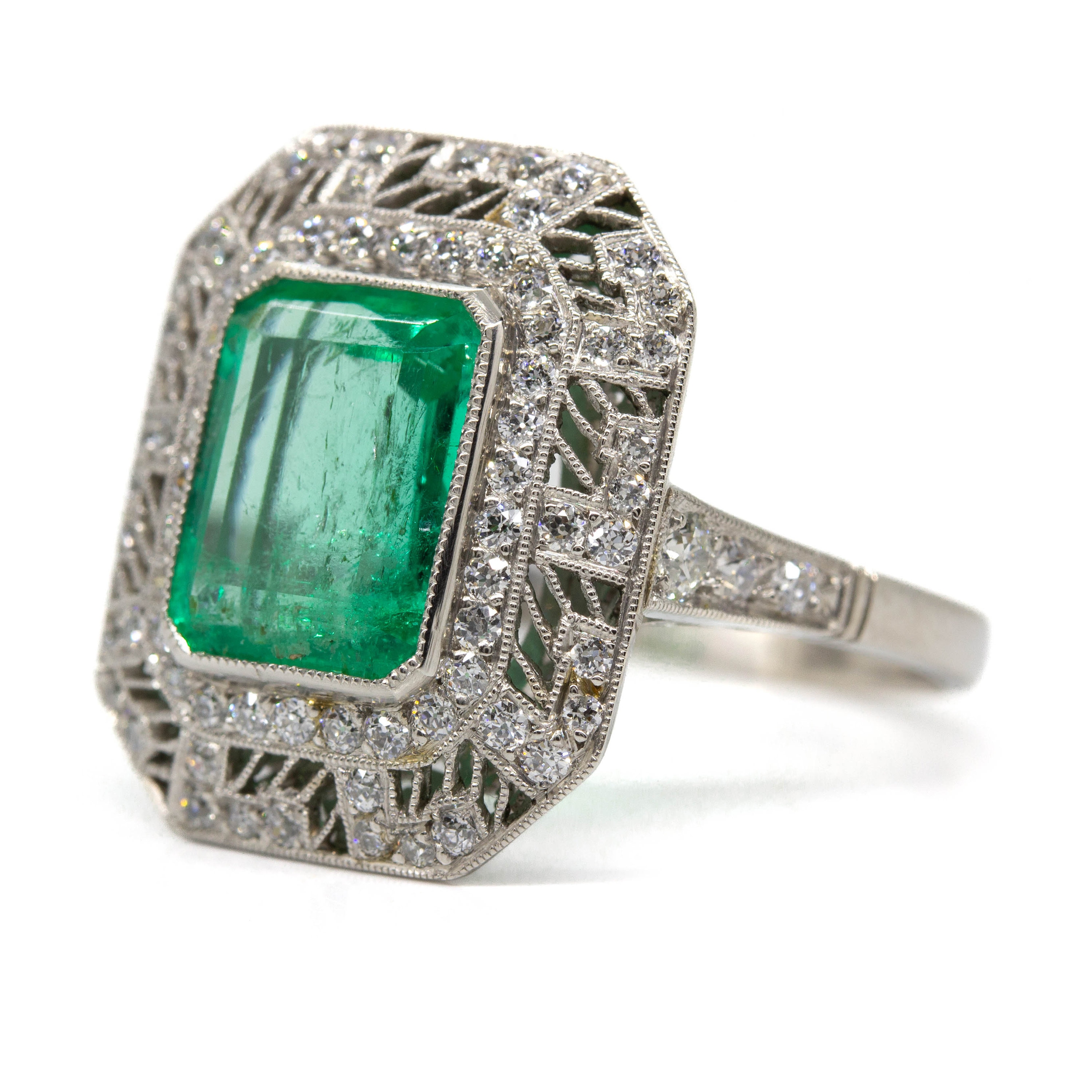 Art Deco Platinum Natural Emerald and Diamond Ring - Etsy