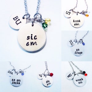 Hand Stamped Silver Necklace ANY College University or High School - Etsy
