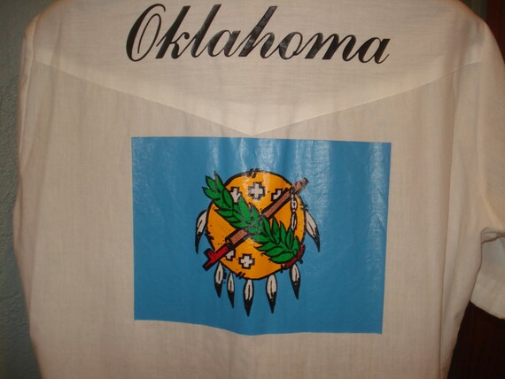 Ely Wagon Boss Western Shirt White W/ Oklahoma Flag Graphic on | Etsy