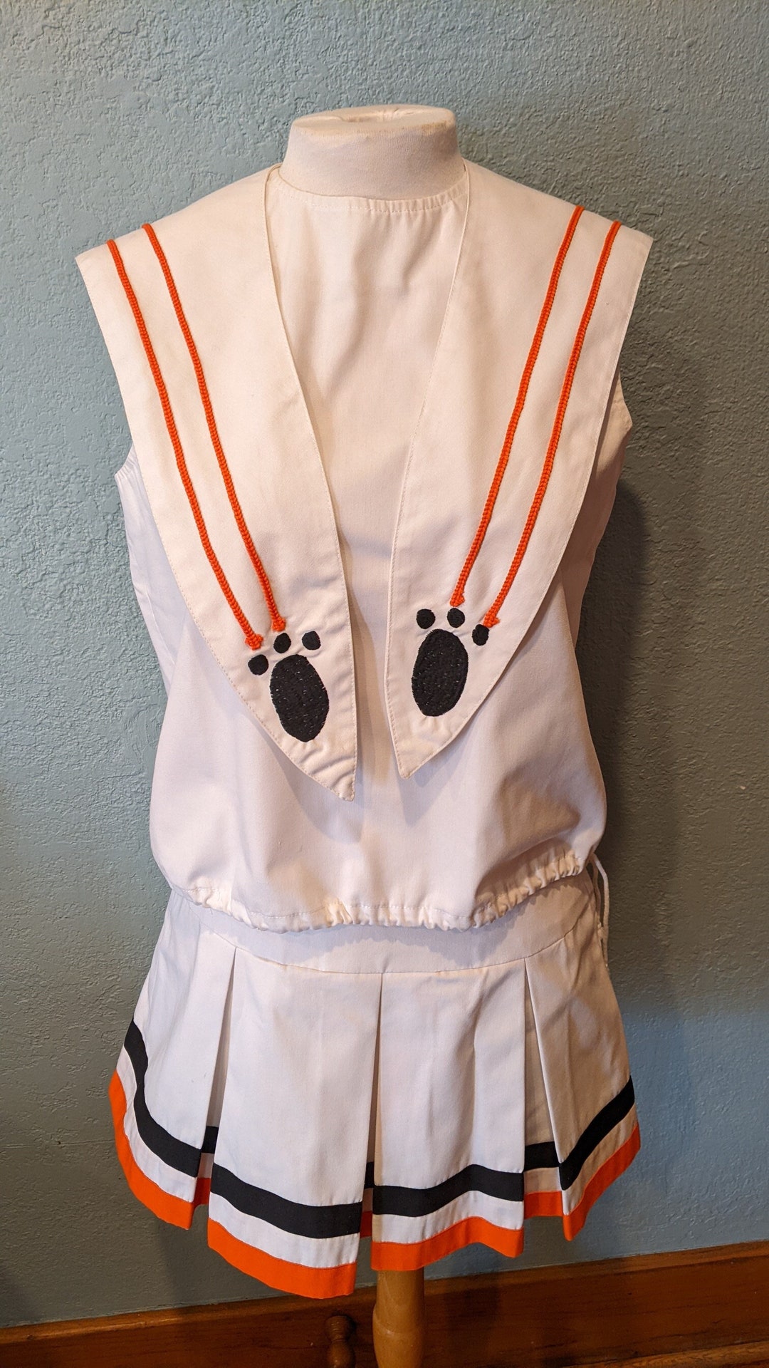 70's Three Piece Skirt, Top, Embroidered Draped Scarf Cheerleader ...