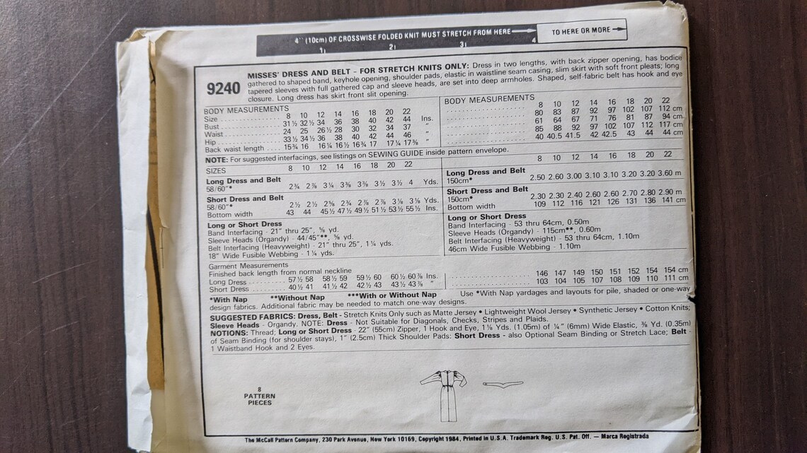 Nolan Millers Dynasty Collection Sewing Pattern #9240 Misses Dress ...