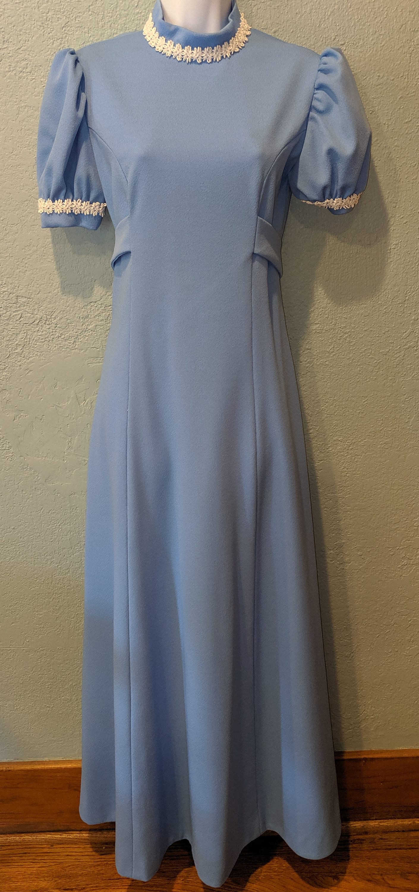 1972 Blue Polyester Bridesmaid/Prom/Garden Party Dress Size 8 Handmade ...