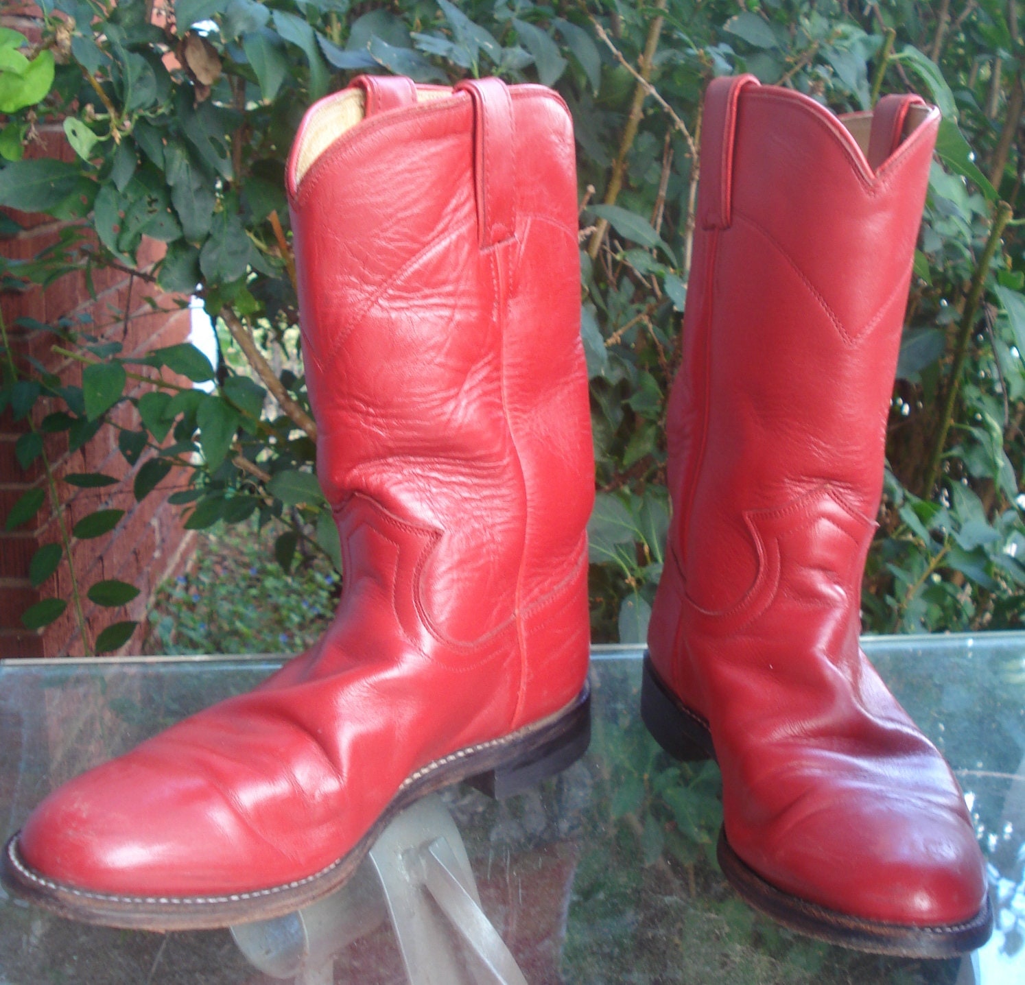 Women's Red Leather Justin Ropers Pull On Western Cowboy Boots Size 8B