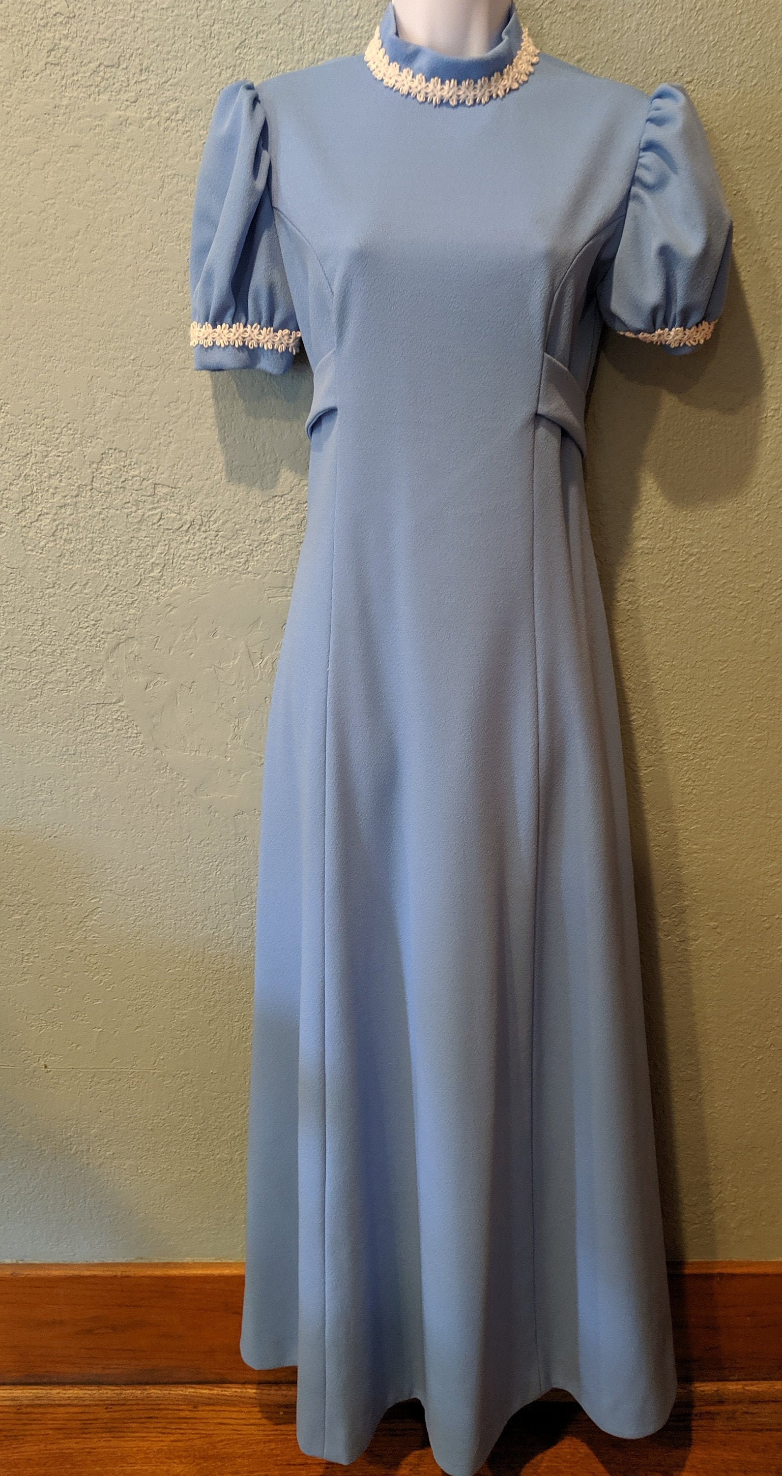 1972 Blue Polyester Bridesmaid/Prom/Garden Party Dress Size 8 Handmade ...
