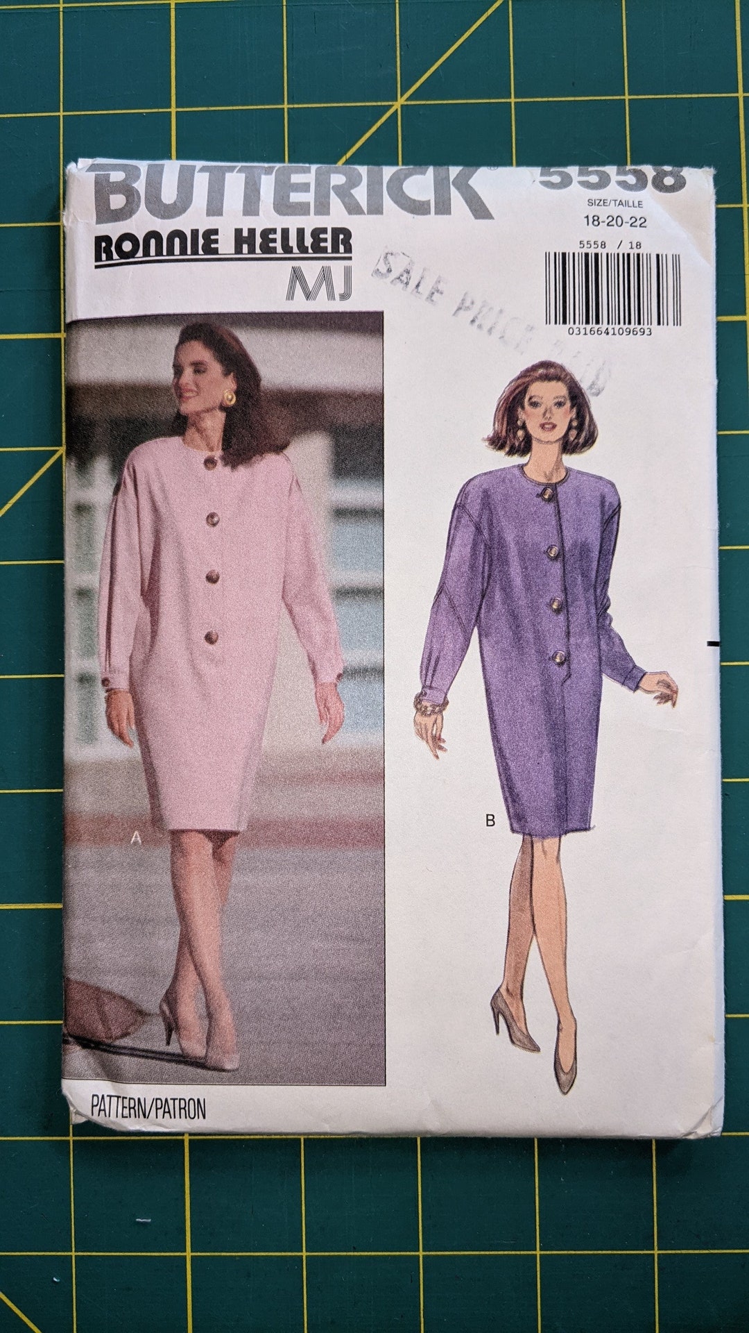 Ronnie Heller Fashion Designer 1990's Dress Butterick Sewing Pattern #5558 Size 18,20,22 Uncut ...