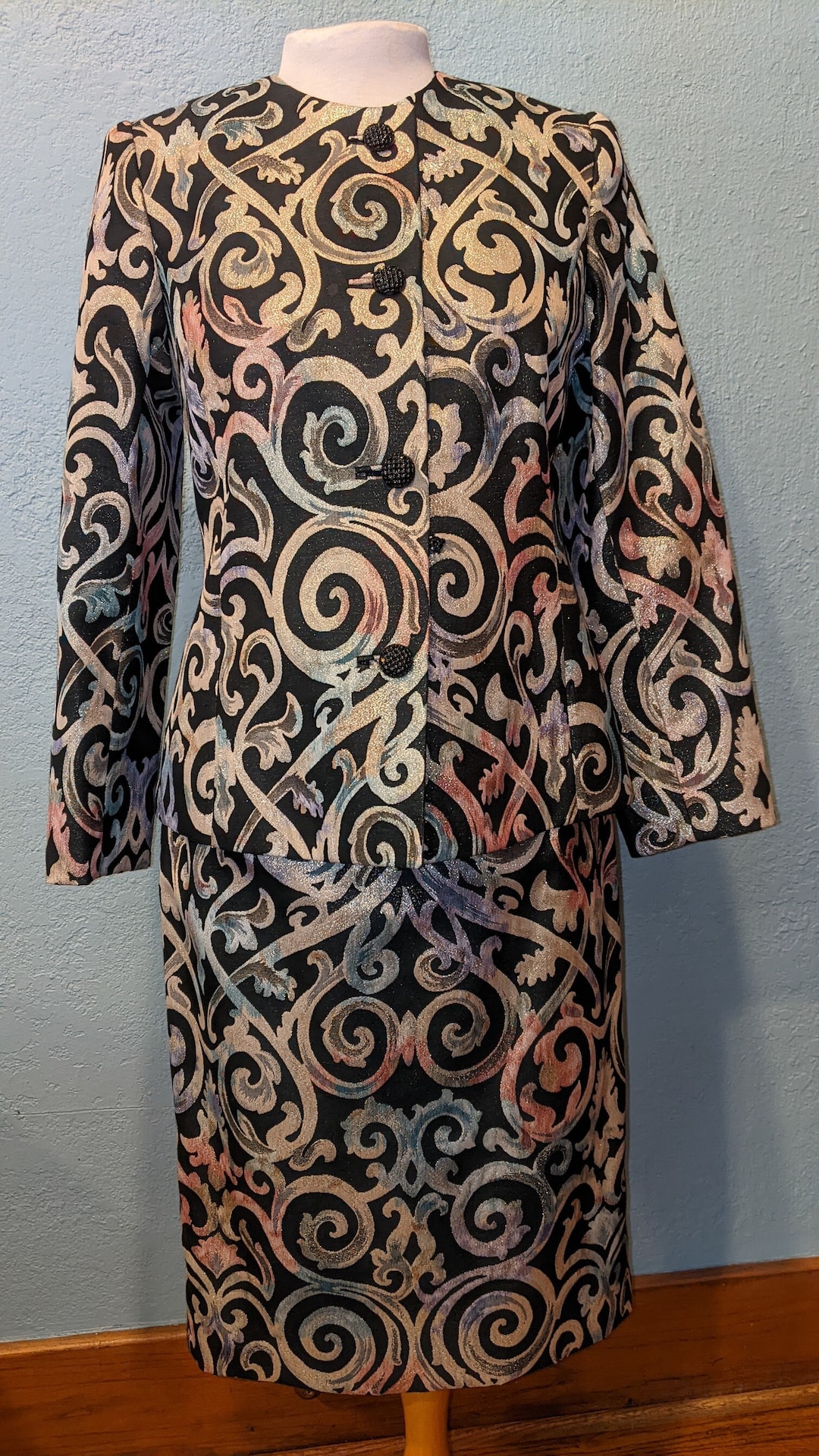 David Hayes Luxury Suit Size 10 Shimmery Brocade Pattern Elegant Gold ...