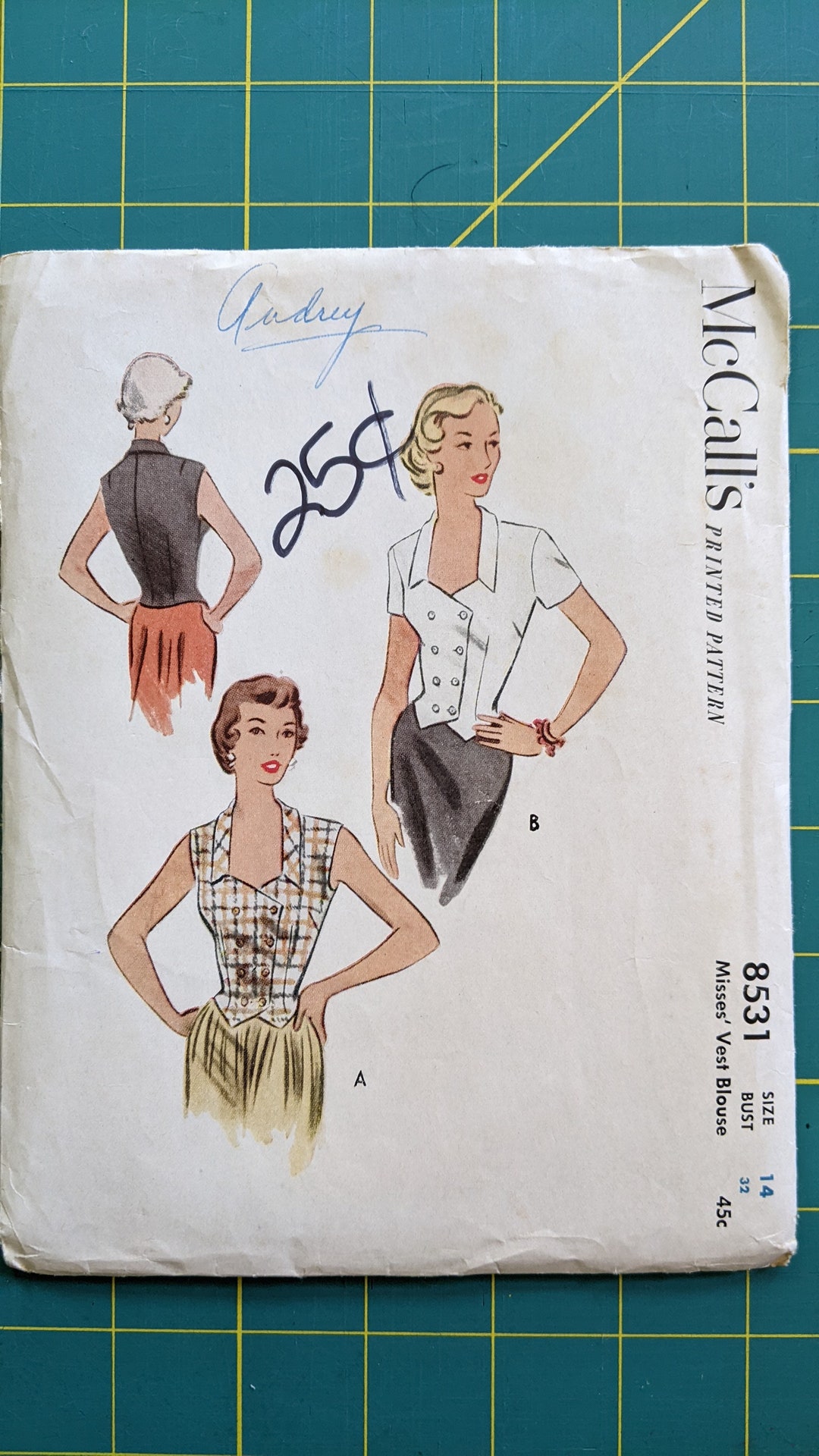 1951 Misses Vest Blouse Sewing Pattern Size 14 Bust 32 Mccall's 8531 ...