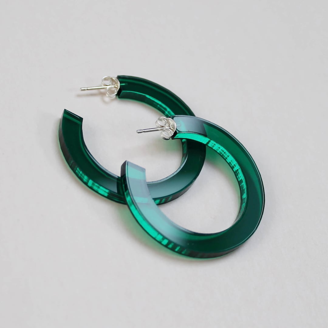 Green Hoop Earrings - Lasercut Perspex, Translucent Green - Etsy Green Hoop Earrings - Lasercut Perspex, Translucent Green - Etsy
