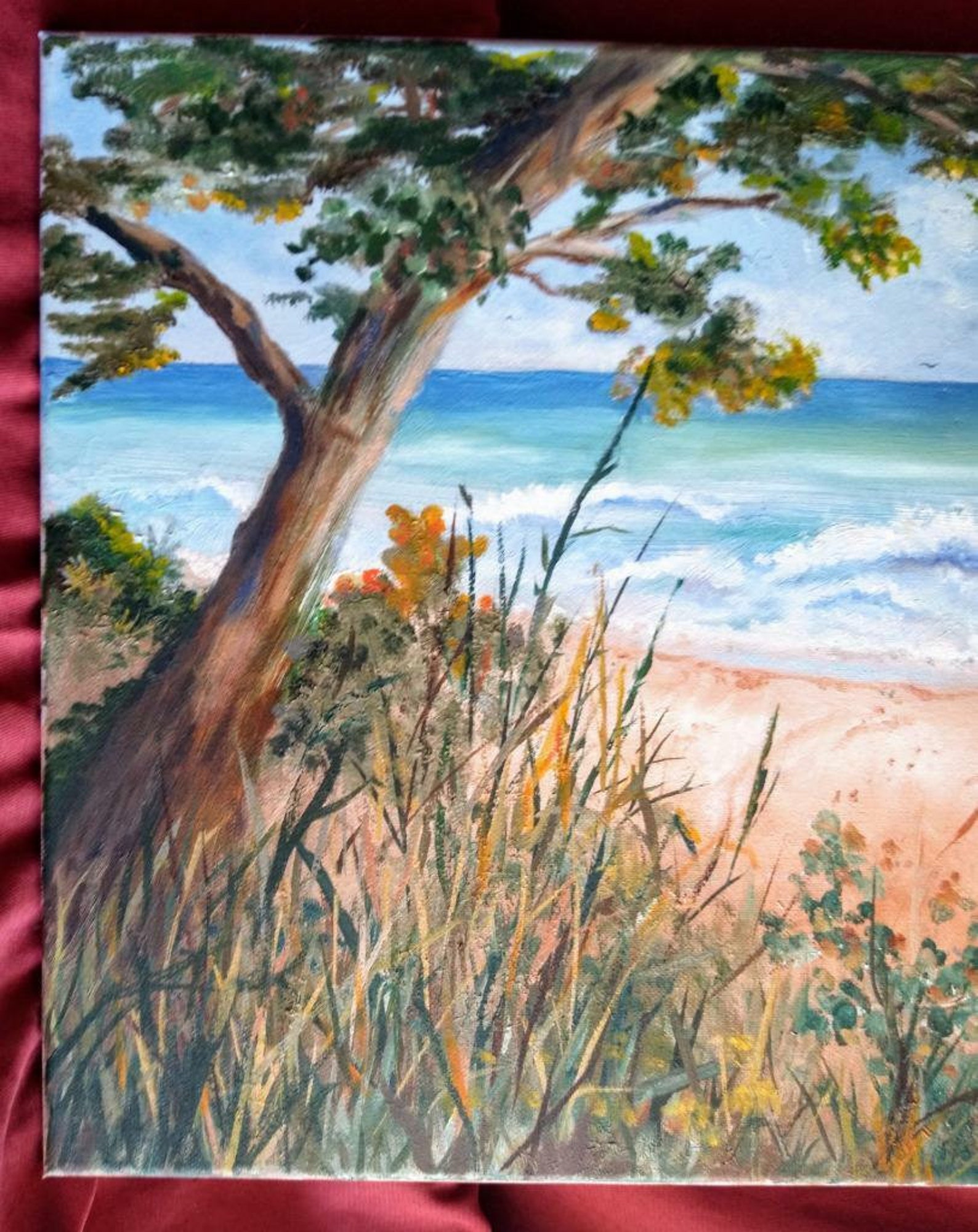 Oil Painting Ocean Trees Nautical Coastal Landscape Signed Art - Etsy