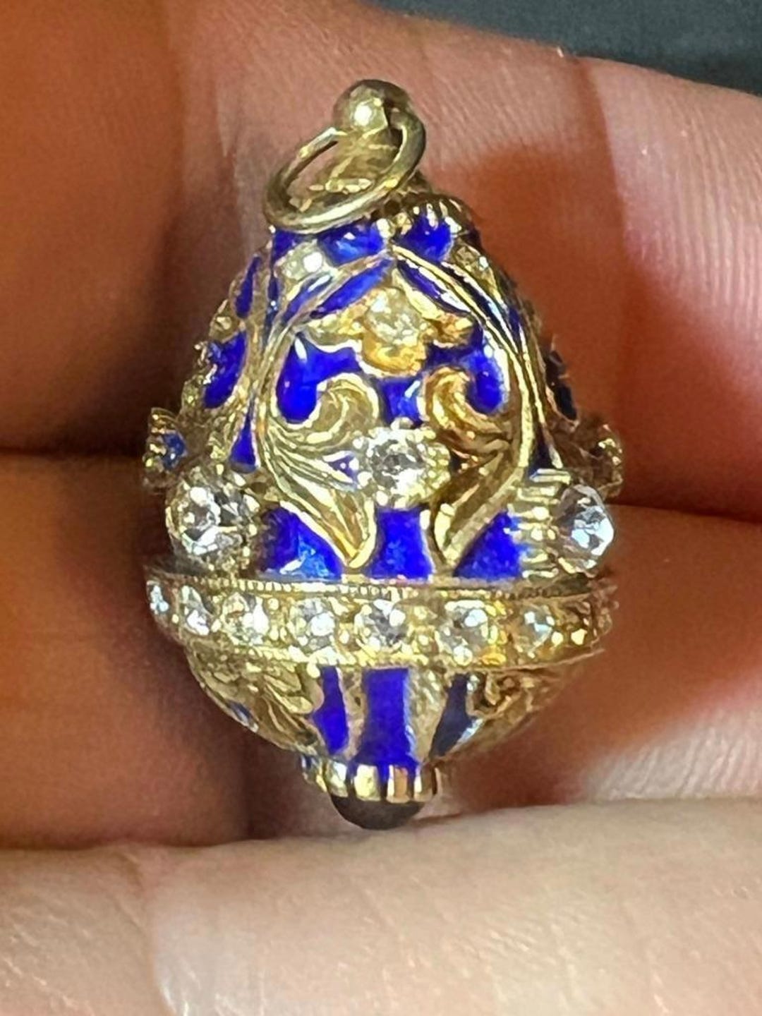 Blue Russian Enameled Metal Egg Rhinestones Pendant for Necklace Ladies ...