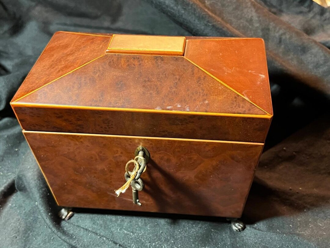 English Style Wood 2 Compartment Box or Sacophagus Shape Tea Caddy ...