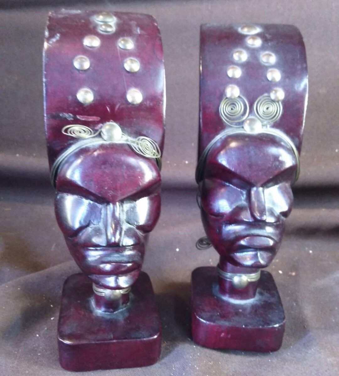 Native Wood Carving Tribal Folk Art Haitian Statue Set 2 Sculpture ...