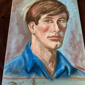 Vintage Group Lot of Pastel Portrait Art Drawing Man Woman Mid Century ...