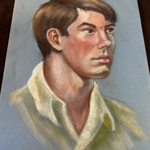Vintage Group Lot of Pastel Portrait Art Drawing Man Woman Mid Century ...