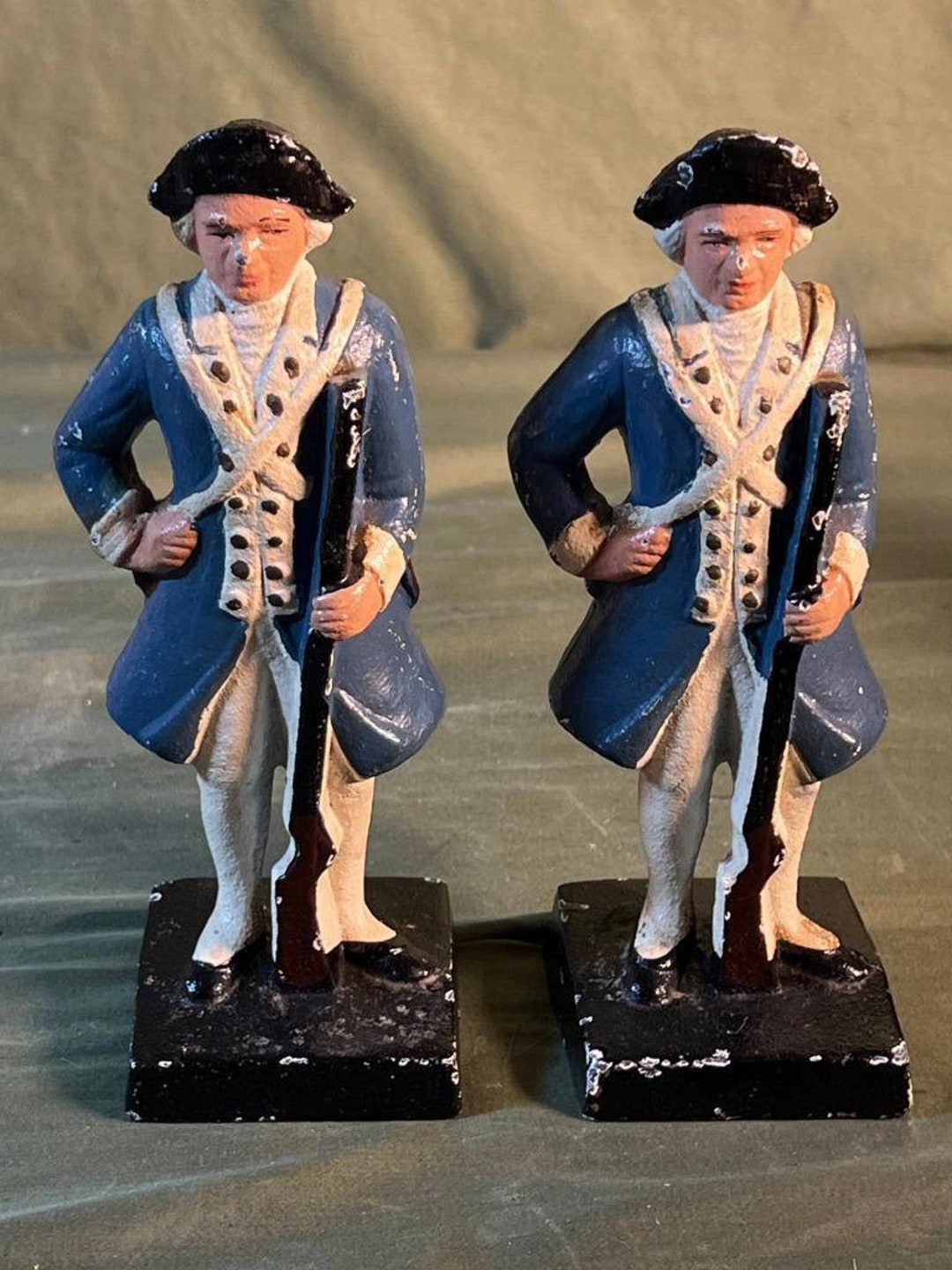 Pair of Two 2 Set Cast Iron Bookends or Doorstop Minutemen American ...