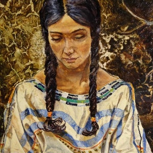 Old Vintage Oil Painting Native American Indian Woman Illustration by ...