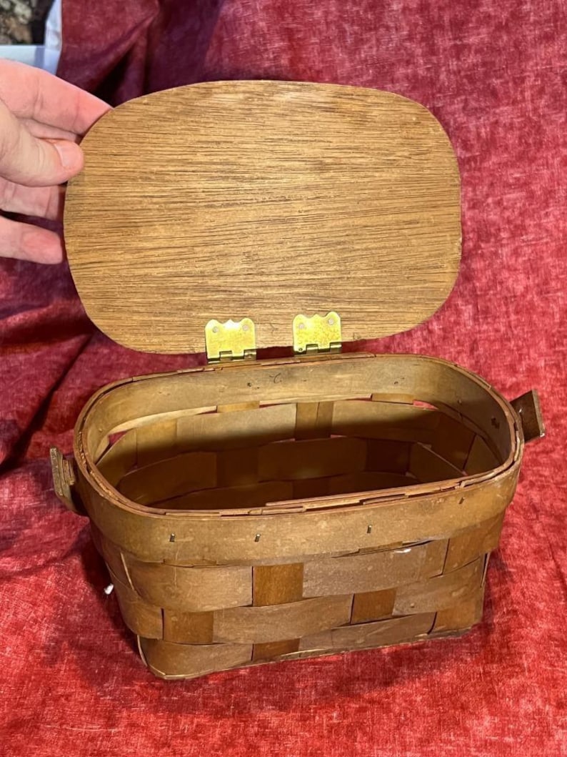 Old Vintage Alabama Handled Lidded Swing Handle Small Splint Basket or ...