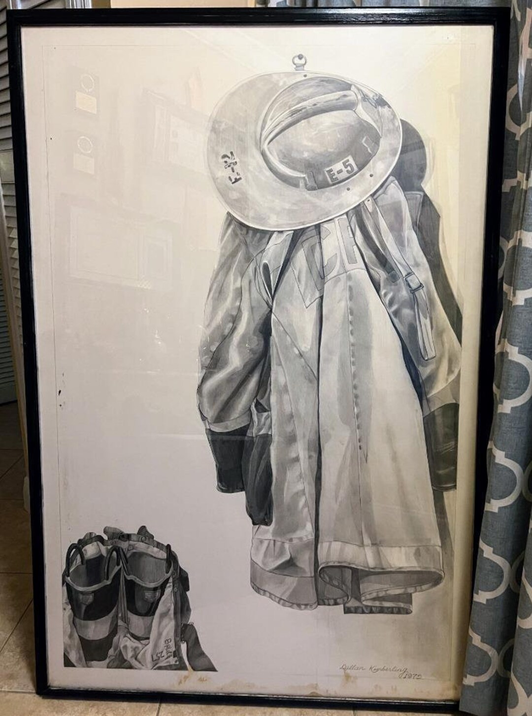 Vintage Art MCM Pencil Drawing Washington DC Paramedic Uniform Dallan ...