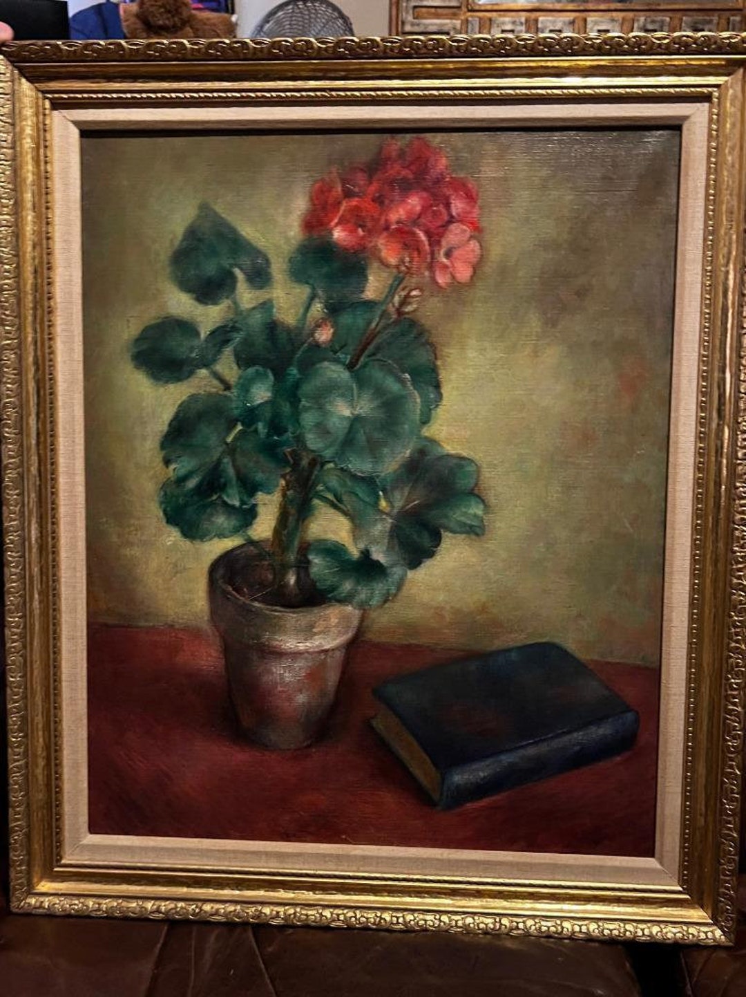 Antique Old Still Life Oil Painting Floral Still Life Flowers Geranium ...