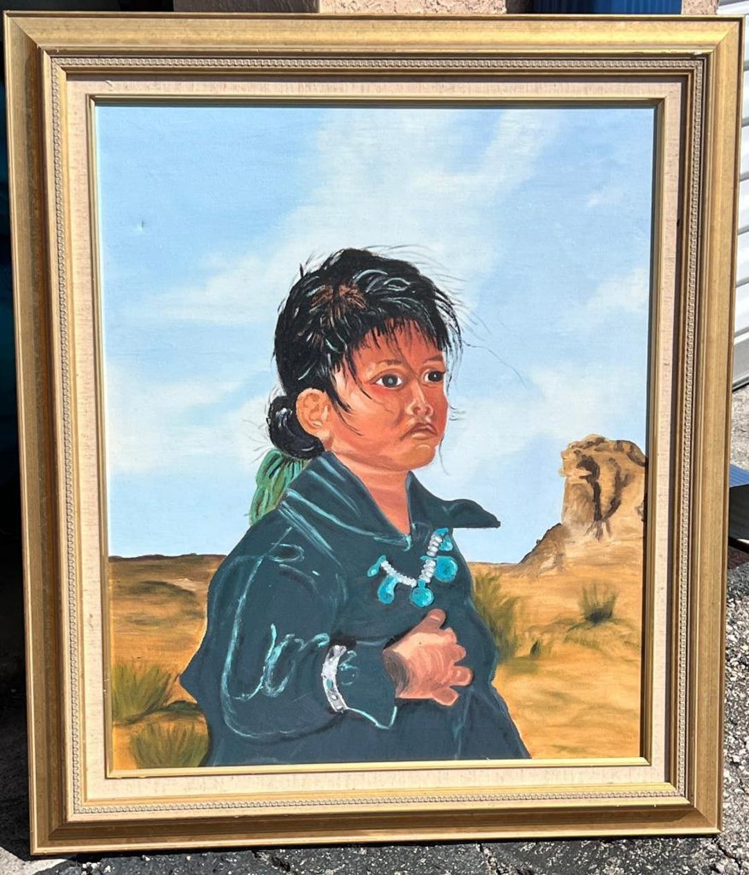 Vintage Portrait of a Native American Indian Child Art Oil Painting by ...